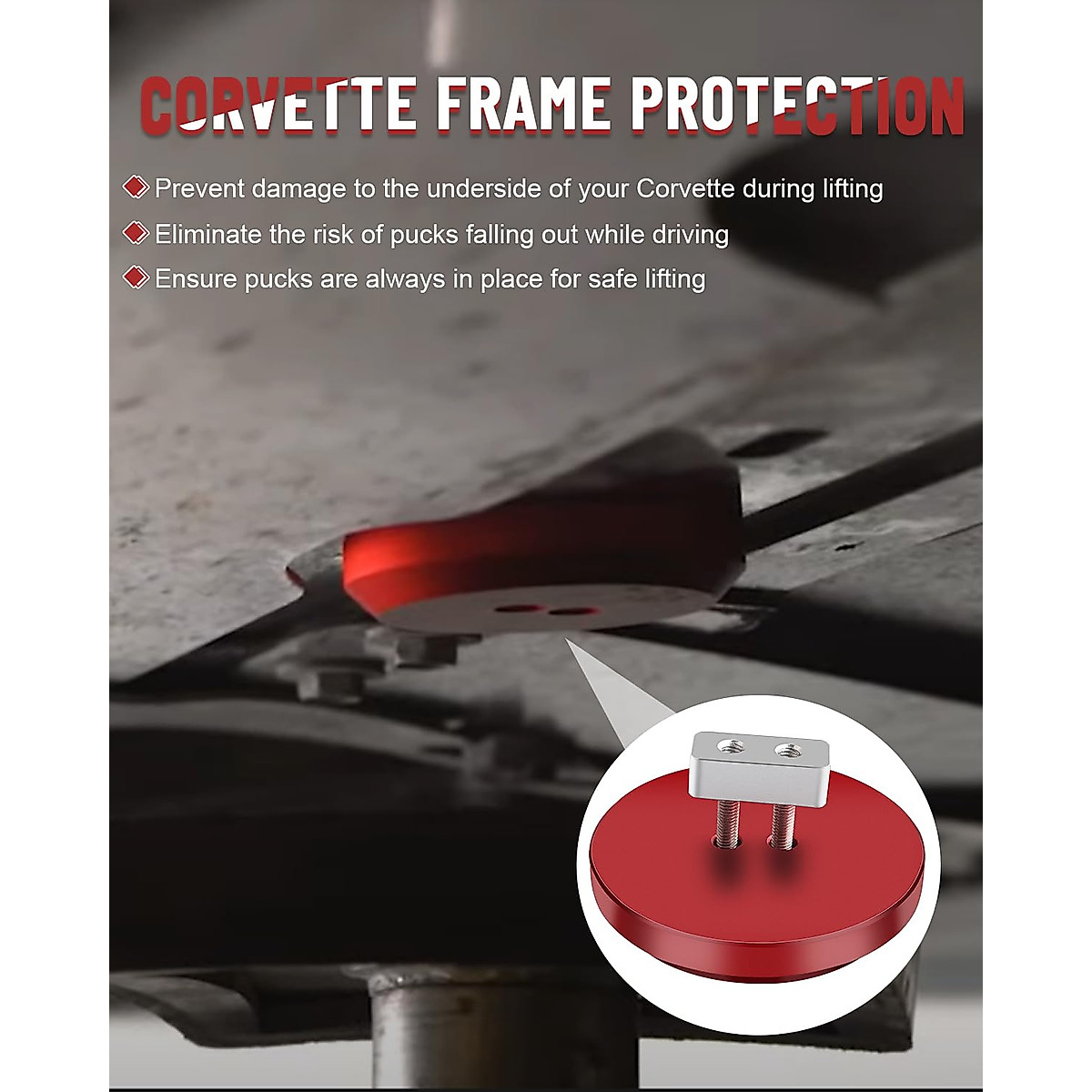 Samman Corvette Jack Pucks Billet Aluminum Jacking Puck Jack Pad Adapter Floor Jack Pad Compatible with 1997-2023 Corvette C5 C6 C7 C8/ Porsche 944 964 993 996 997 911 Boxster Cayman -(4 Pack Red)