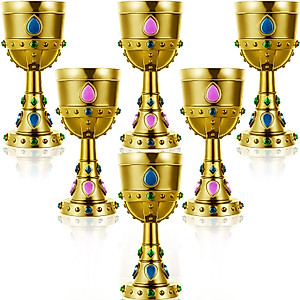Suclain Medieval Molded Crown Goblets 8 oz Gold Jeweled Goblet Vintage Plastic Goblet King Queen Party Goblets Medieval Party Decorations for Carnival Party Drinking Supplies(6 Pcs)