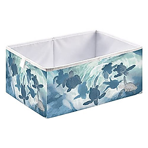 Watercolor Sea Turtle Tortoise Foldable Fabric Storage Baskets, Collapsible Organizer Storage Cube for Drawers Organizer,Bedroom,Office,Kids Playroom Toys, 15.7x10.6x7 inches