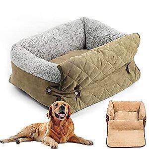 Springhall Multifunction Dog Bed Mat, Washable Ultra Soft Warm Plush Square Kennel with Removable Cover and Non-Slip Bottom, for Medium Large Dogs,Green,56x37x19cm