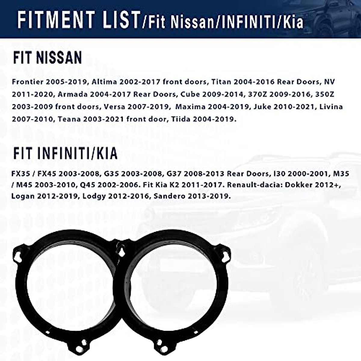 NuIth 6.5 inch Door Speaker Adapter Bracket for Nissan Altima Frontier NV Titan 2002-2019, Infiniti FX35 G35 G37 Q45 2002-2013 Mount Aftermarket Car Speaker Spacer Ring