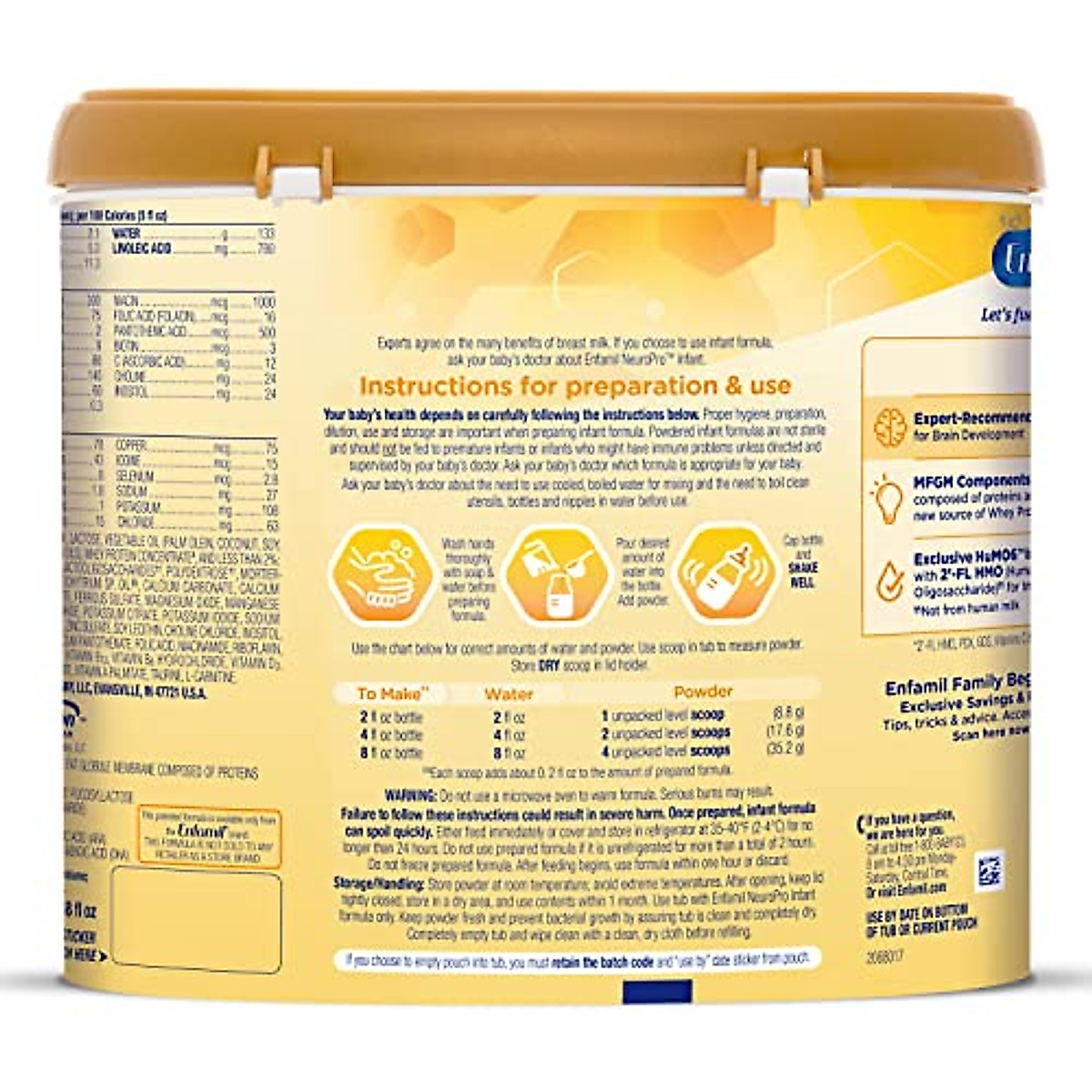 Enfamil NeuroPro Baby Formula, Triple Prebiotic Immune Blend with 2'FL HMO & Expert Recommended Omega-3 DHA, Inspired by Breast Milk, Non-GMO, Reusable Tub, 20.7 Oz (Packaging May Vary)