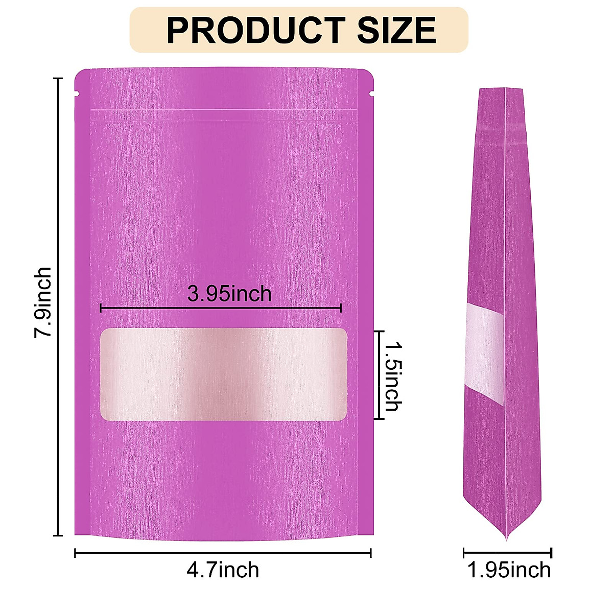 WObell 50pcs Kraft Ziplock Pouches,4.7x7.9 Inch Resealable Stand up Bags with Window, Reusable Ziplock Food Storage Pouches,Heat Sealable Bags Purple