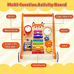 Wooden Baby Push Walker Baby Walker Kids Activity Center Push Toys for Babies Learning to Walk Toddler Push & Pull Toys Learning Walker Stroller Walker with Wheels for Baby