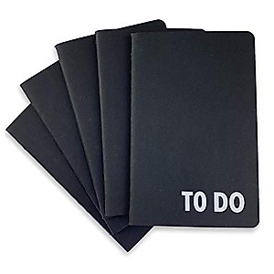 RICCO BELLO 3.5 x 5.5 Inch Pocket to Do Checklist Notebook, 64 Pages Per Notebook, 5-Pack (Black)