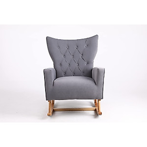 HHOK Rocking, Mid Century Modern Velvet Tufted Upholstered Rocker Armchair Padded Seat with Solid Wood Base, Accent Chair with High Backrest and Armrests for Living Room Bedroom Balcony, Grey