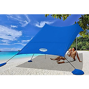 UMARDOO Family Beach Tent Canopy Sun Shade Portable 10×10FT, Large Wind Resistance Beach Sun Shelter Easy Setup with Packable Carry Bag for Outdoor Travel UPF 50+ (Blue)
