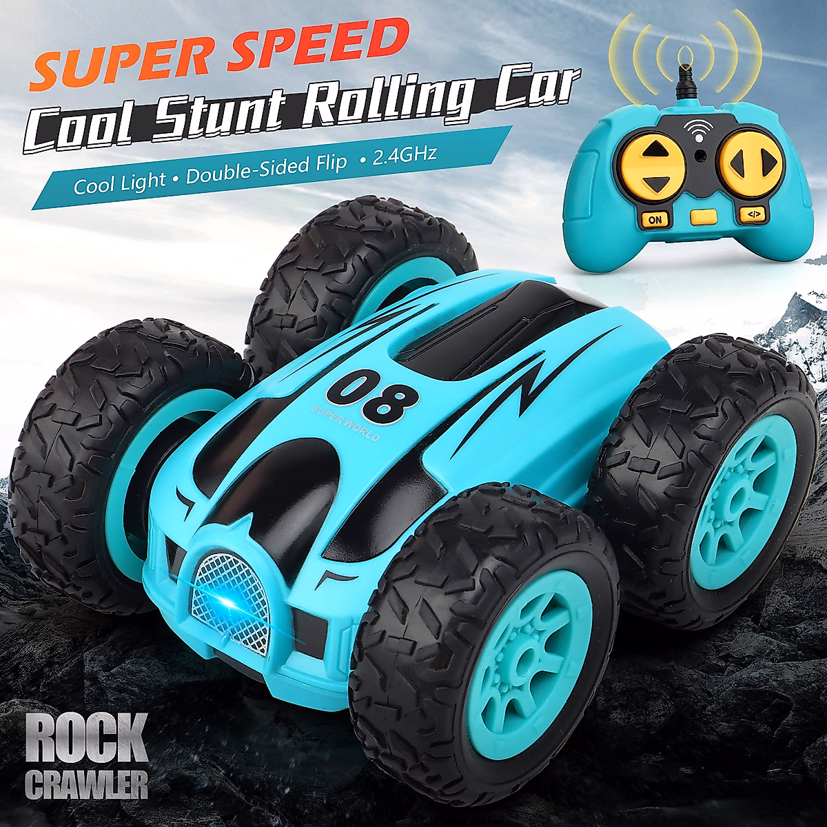 Meryi Mini Stunt RC Cars Toy, 4WD 2.4Ghz Remote Control Car Double Sided Rotating Vehicles, Kids Toy for Boys & Girls Birthday, No Battery