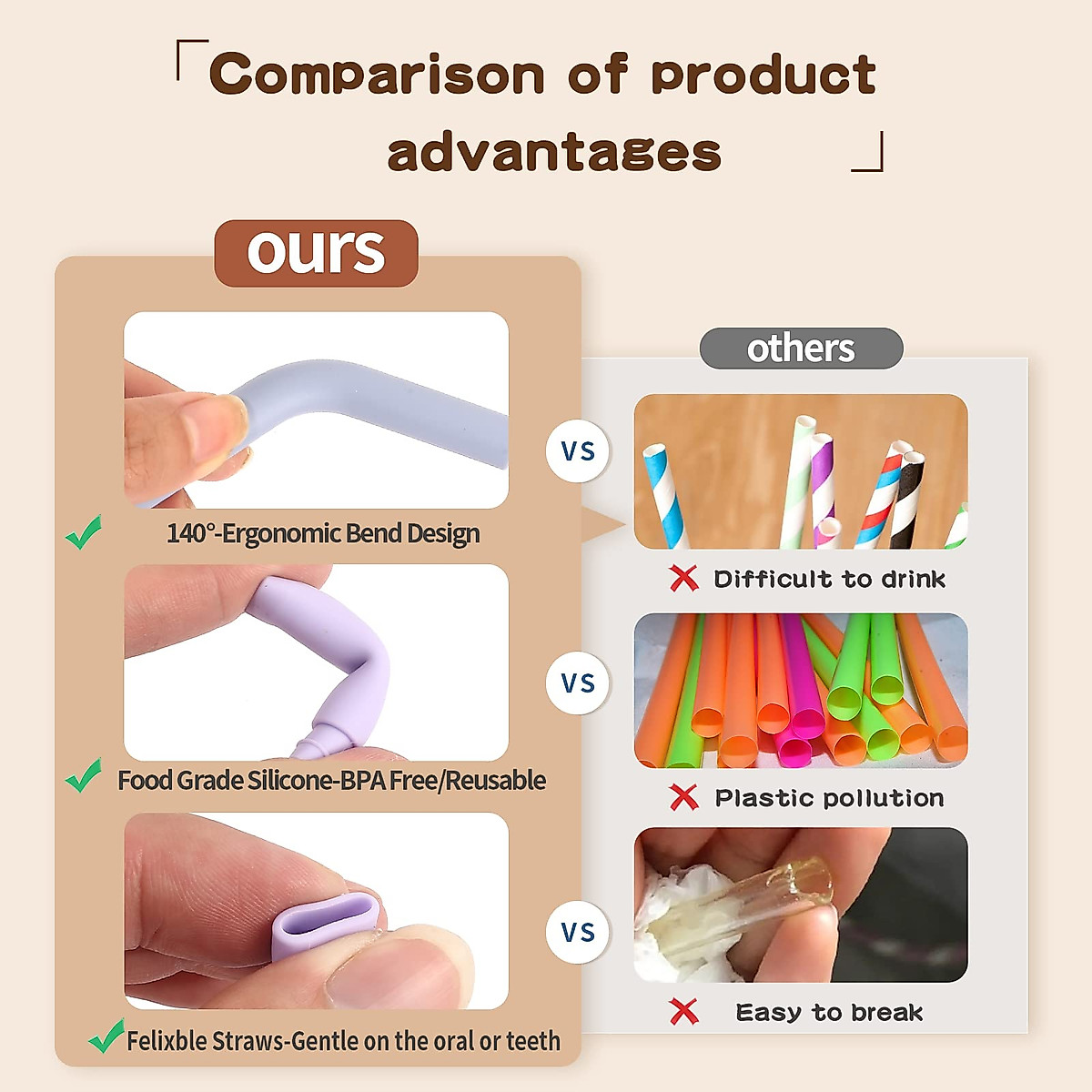 Reusable Silicone Drinking Straws 4PCS Splicable Straws with Travel Case Cleaning Brush -Silicone Straws Length Adjustable Drinking for 20/30/32oz Tumblers(0.2'' diameter)