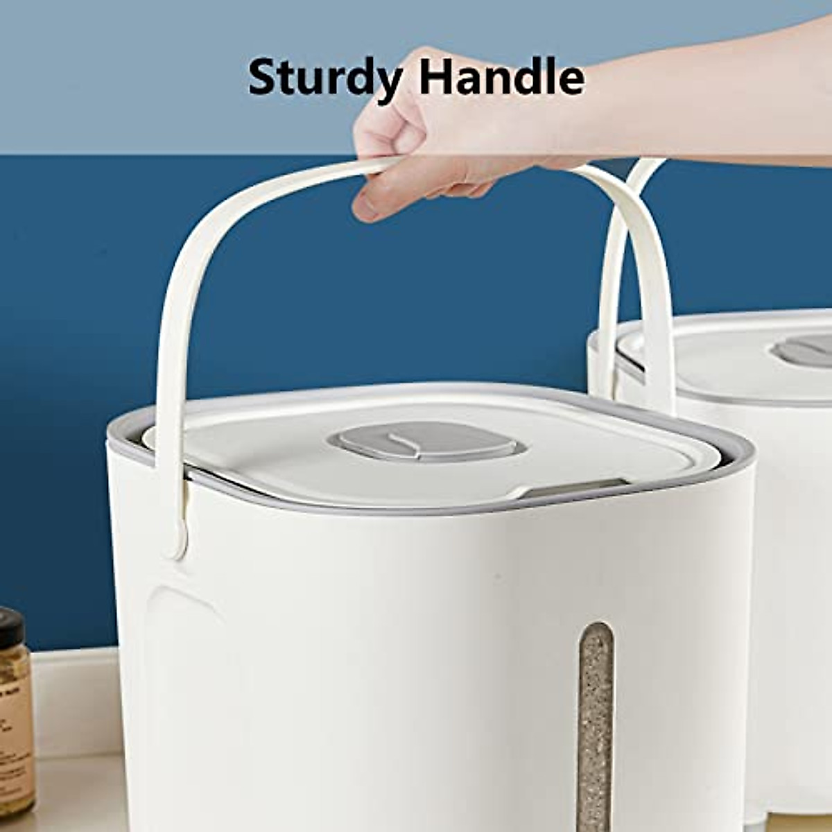 HOMHOLDON 22 Lbs Rice Dispenser,Large Sealed Grain Storage Container with Measuring Cup Food Dispenser Kitchen Organizer for Rice,Beans,Grains,Cereal Dry Food,Pet Food(Large)