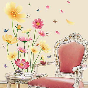 Chrysanthemums Flowers Butterflies Dragonflies Wall Decal Garden PVC Home Sticker House Vinyl Paper Decoration WallPaper Living Room Bedroom Kitchen Art Picture DIY Murals Girls Boys kids Nursery Baby