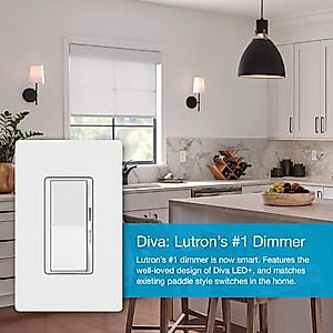 Lutron Diva Smart Dimmer Switch for Caseta Smart Lighting (Lutron Smart Hub Required), for LED Lights, 150 Watt, Single-Pole/3Way, No Neutral Required, DVRF-6L-BR, Brown