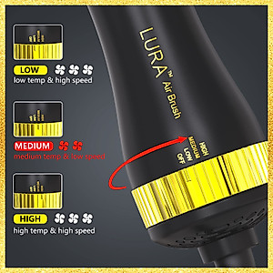 LURA Hair Dryer, 1.5 Inch Small Hot Air Brush, Plasma Technology, Ionic Hair Blow Dryer Brush in One, Mini One Step Hair Dryer and Volumizer, Black, Nylon, 600 Watts, 3 Speed Settings, 5.9 Feet Cord