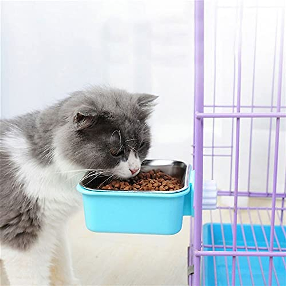 FUUIE Bowls for Food and Water Pet Feeding Bowl Anti-Slip Non-Slip Stainless Steel Travel Food Feeder Hanging Fixed Bowl Puppy Dog Cat Pet Supplies (Color : Blue)