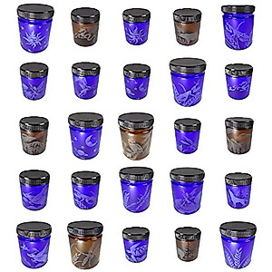 IncisoArt Hand Etched Decorative Jar Permanently Sandblasted (Sand Carved) Glass Handmade Custom Canister Screw-Top Lid (9 Ounce, Cobalt Blue Dragonfly Grass)