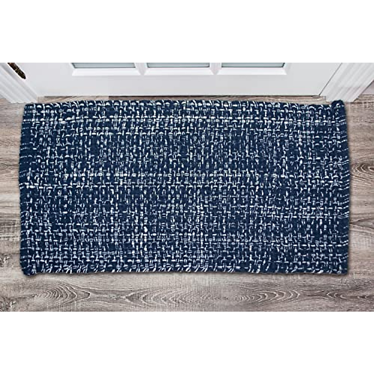 CHARDIN HOME Navy & White Cotton Throw Rug, 21x34 Inches Area Rug for Bathroom Kitchen entryway, Reversible Handwoven Rug Machine Washable.