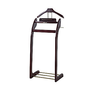 Proman Products Windsor Valet Suit Stand VL36140 with Top Tray, Contour Hanger, Trouser Bar, Tie & Belt Hooks and Shoe Rack, 17" W x 14" D x 40" H, Mahogany