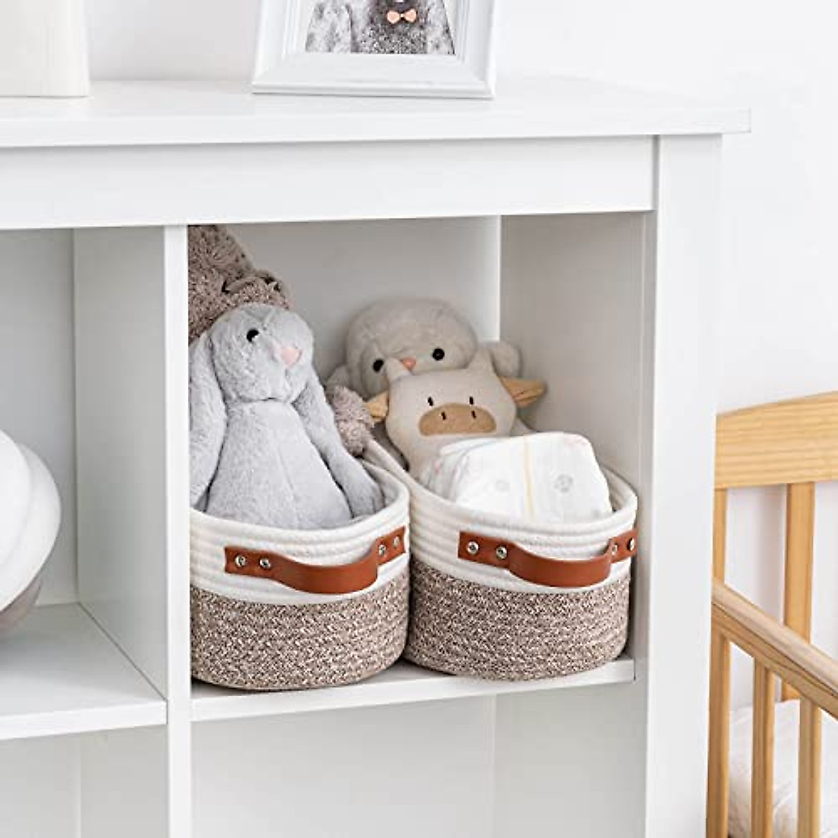 CHICVITA Baby Toy Basket Decorative Gift Basket with Handle Small Brown Shelf Storage Basket Toilet Tank Basket Organizer, 12 x 8 x 5 inches, 2 Pcs