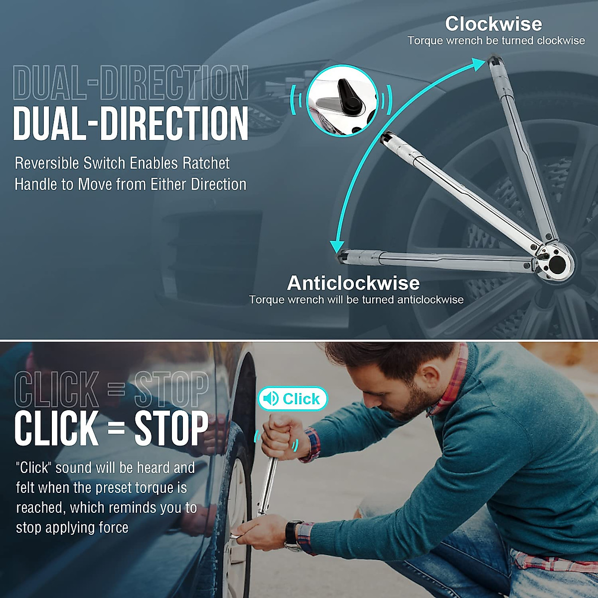 Todeco Torque Wrench Set 1/2 Inch Drive Click, 20-150 Ft.Lb/ 28-210 with 3 Sockets(17/19/21mm) and 5" Extension Bar, Perfect for Bike, Motorcycles, Automobiles