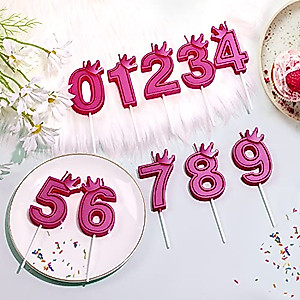 3inch Birthday Number Candle, 3D Candle Cake Topper with Crown Cake Numeral Candles Number Candles for Birthday Anniversary Parties (Rose Pink, 8)