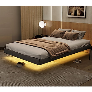 Floating Bed Frame Full Size, Metal Platform Full Bed Frame with LED Lights Remote Control RGB and Under Bed Storage, Heavy Duty Steel Slats Support, No Box Spring Needed, Noise Free, Easy Assembly