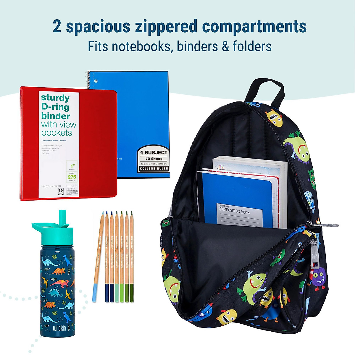 Wildkin 15 Inch Kids Backpack Bundle with Lunch Bag (Monsters)