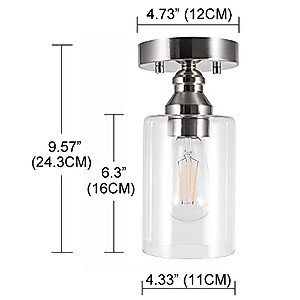 Gruenlich Semi Flush Mount Ceiling Light Fixture for Outdoor and Indoor, E26 Medium Base, Metal Housing Plus Clear Glass, Bulb not Included, 1-Pack, Nickel Finish