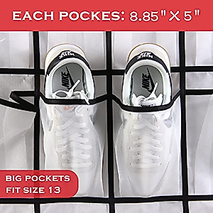 VEEBELL 35 Pocket Over The Door Shoe Organizer, Door Hanging Storage Shoe Holder Rack for Large Capacity Shoe Organizer for Men and Women Kids Closet Bedroom Bathroom (White)