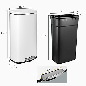 AthLike Trash Can, Stainless Steel Kitchen Garbage Can, Step Waste Bin with Hinged Lid and Removable Inner Bucket, Soft-Close, Dustbin for Bathroom Bedroom Living Room Home (White, 8 Gal)