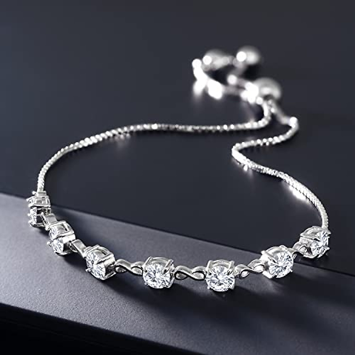 Gem Stone King 2.31 Cttw White Moissanite Infinity Tennis Bracelet For Women In 925 Sterling Silver | Gemstone Birthstone | Round 4.5MM | Fully Adjustable Up to 9 Inch