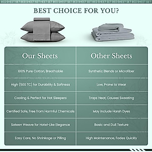 Feather & Stitch 500 TC Full Size Damask Bed Sheet Set, 100% Cotton Soft Breathable Bedsheets, 4 Piece 18" Deep Pockets Sateen Weave Striped Bedding Mattress Resort Hotel Luxury- (Grey, Full)