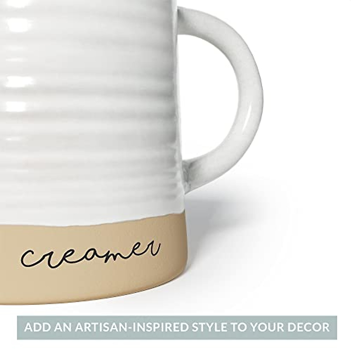 Barnyard Designs Ceramic Stoneware Sugar Creamer Set, 11oz Creamer Pitcher and Sugar Bowl with Lid, Vintage Farmhouse Sugar Creamer Dispenser Container Holder, Sugar Cube Dish Coffee or Tea, Ivory/Tan