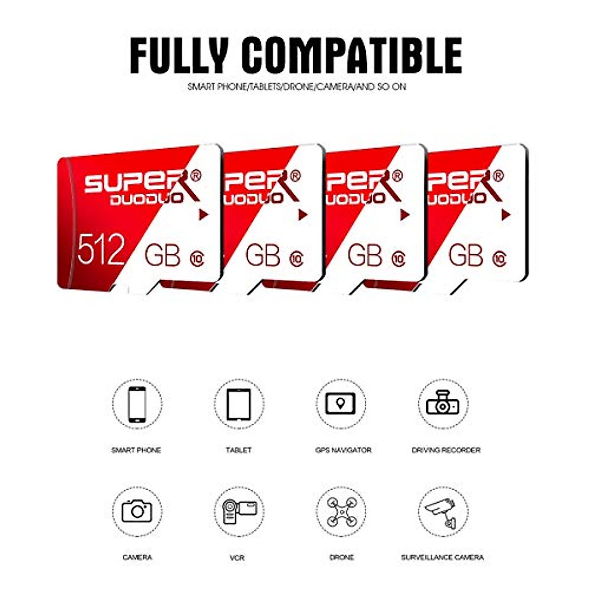 512GB Micro SD Card Class 10 Memory Card 512GB TF Card High Speed SD Card for Android Smartphone Digital Camera Tablet and Drone