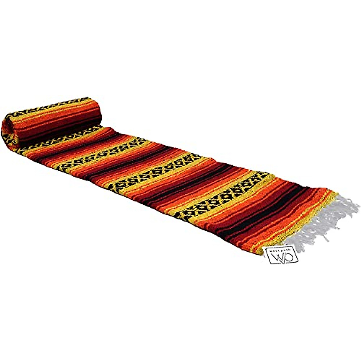Open Road Goods Heavyweight Mexican Falsa Yoga Blanket, Extra Thick with Stripes - Great Beach Blanket, Mexican Blanket, Picnic Blanket, or Throw - Handmade Sunfire Red, Orange, and Black Colors