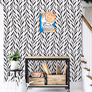 Wudnaye Black and White Peel and Stick Wallpaper Leaf Contact Paper 17.7 inch × 118.1 inch Black and White Contact Paper Peel and Stick Wallpaper for Bathroom Self Adhesive Decorative Wall Paper