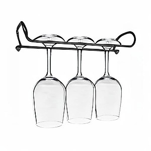 eastbao Wine Glass Rack Under Cabinet Shelf Glasses Holder Storage With Drying Stemware Rack Under Counter Wine Glass Holder Metal Hanger Steamware Wine Glass Hanging Rack for Bar and Kitchen Black