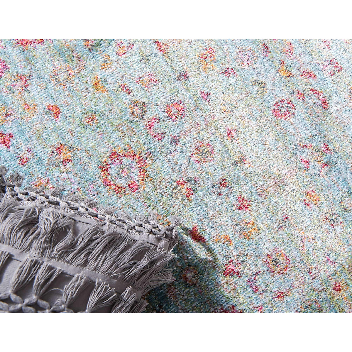 Unique Loom Baracoa Collection Bright Tones Border Vintage Traditional Area Rug, Rectangular 5' 5" x 8' 0", Blue/Pink