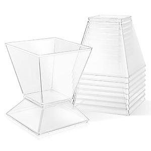 MIVIDE 100 PCS 2 oz Mini Dessert Cups with Lids and Spoons, Plastic Square Dessert Cups, Clear Appetizer Cups for Party, Parfait Cups, Shooter Cups, Disposable Plastic Cups for Desserts, Appetizers