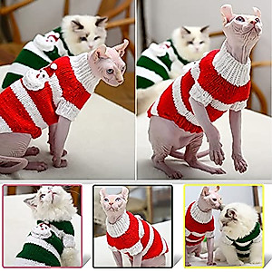 Bonaweite Sphynx Cat Clothes Hairless Cat Sweaters Cat Stripe Vest Turtleneck Clothes, Warm Adorable Sweater Shirts Kitten Wear, Cat's Pajamas Jumpsuit for Sphynx, Cornish Rex, Devon Rex, Peterbald