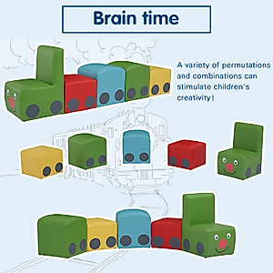 Kinsuite Kids Sofa Set - 5 Pcs PVC Leather Foam Toddler Lightweight Wooden Frame Cartoon Chair & Stools for Nursery School Daycare Kingdom Home Activity Room