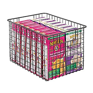 mDesign Metal Wire Food Storage Basket Organizer with Handles for Organizing Kitchen Cabinets, Pantry Shelf, Bathroom, Laundry Room, Closets, Garage - Concerto Collection - 8 Pack - Graphite Gray