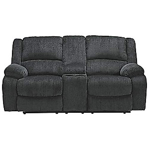 Signature Design by Ashley Draycoll Contemporary Double Reclining Manual Loveseat with Center Console, Dark Gray