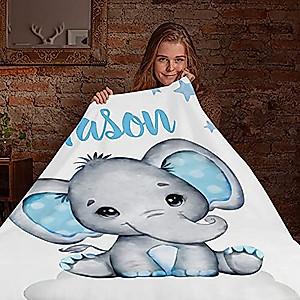 Personalized Baby Blanket with Name Custom Elephant Baby Blankets for Girls Baby Boy Gifts Baby Products Super Soft Blankets for Newborns Nursery Decor Neutral