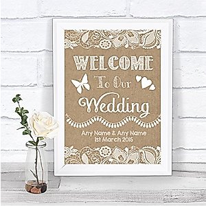 Burlap & Lace Effect Welcome to Our Wedding Personalized Wedding Sign