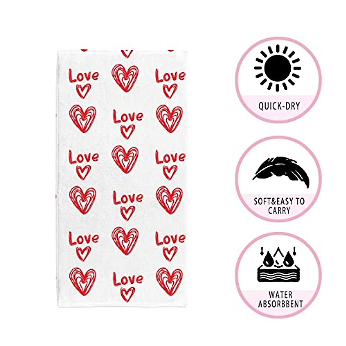 My Little Nest Hand Towels for Bathroom Romantic Sketch Heart Red Love Absorbent Small Bath Towel Soft Kitchen Towels Fingertip Towel for Guest and Bar 30 x 15 inch