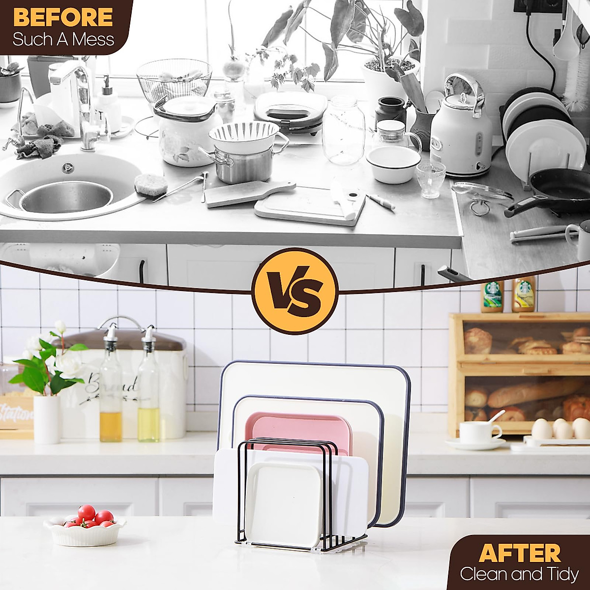 DOYOQI Cutting Board Organizer, Kitchen Cabinet Organizer Storage Rack, 5 Slots Holder Stand for Cutting Board,Baking Cookie Pan, Cookie Sheets Organizer for Kitchen Countertop,Metal Black (1 Pack)