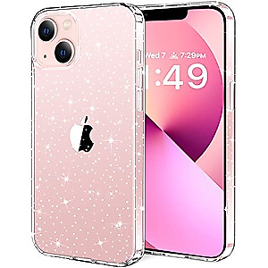 JJGoo Compatible with iPhone 13 Case, Clear Glitter Soft TPU Shockproof Protective Bumper Cover, Sparkle Bling Sparkly Cute Slim Women Girls Phone Case for iPhone 13, 6.1inch