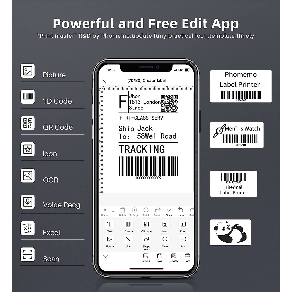 Phomemo M220 Label Maker - 3.14 Inch Barcode Printer - Portable Bluetooth Thermal Label Sticker Maker Machine for Mailing, Jars, Qr Code, Address, Compatible with iOS, Android,with 4 Rolls Labels
