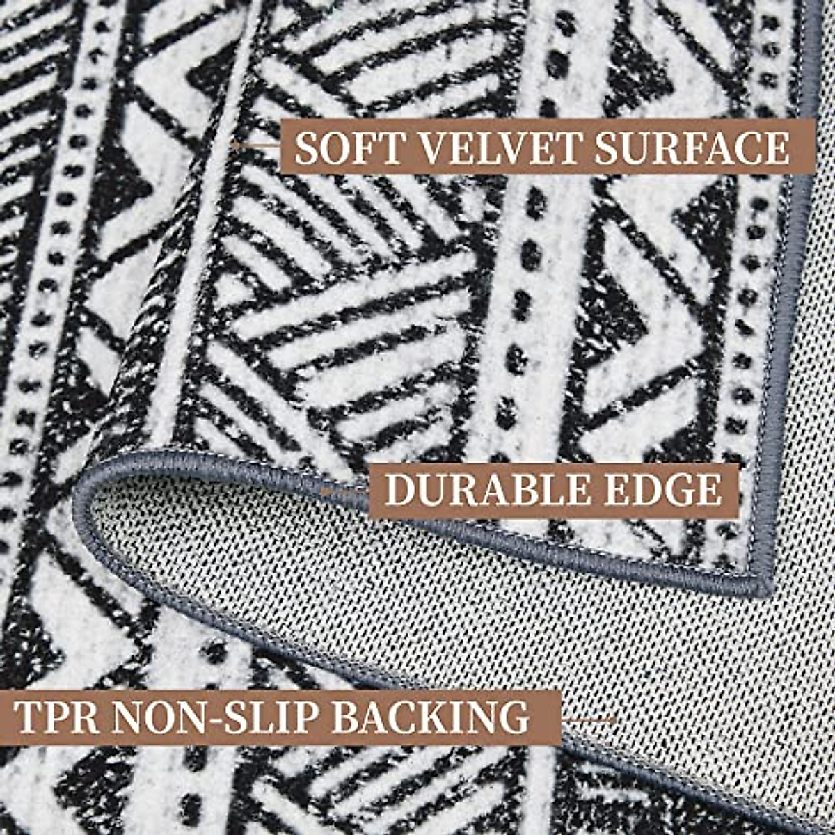 RUGSREAL Boho Moroccan Area Rug 5' x 7' Machine Washable Modern Diamond Carpet Rug Distressed Bohemian Foldable Accent Rug Coffee Table Rug Farmhouse Dining Table Rug Office Bedroom Decor, Black