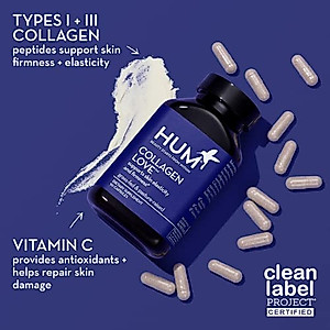 HUM Collagen Love Skin Supplement - Collagen Peptides with Hyaluronic Acid & Vitamin C to Support Firm Skin & Help Minimize Visible Signs of Aging - Skin Supplement for Women (90 Capsules)